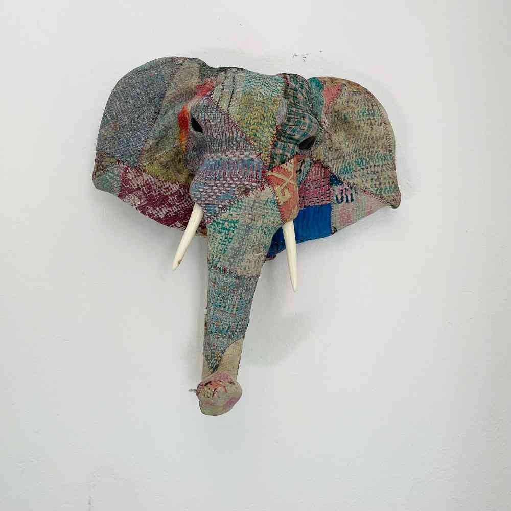 Trophée tête éléphant Patchwork 45 Cm Foimpex - LeBazaraCaro